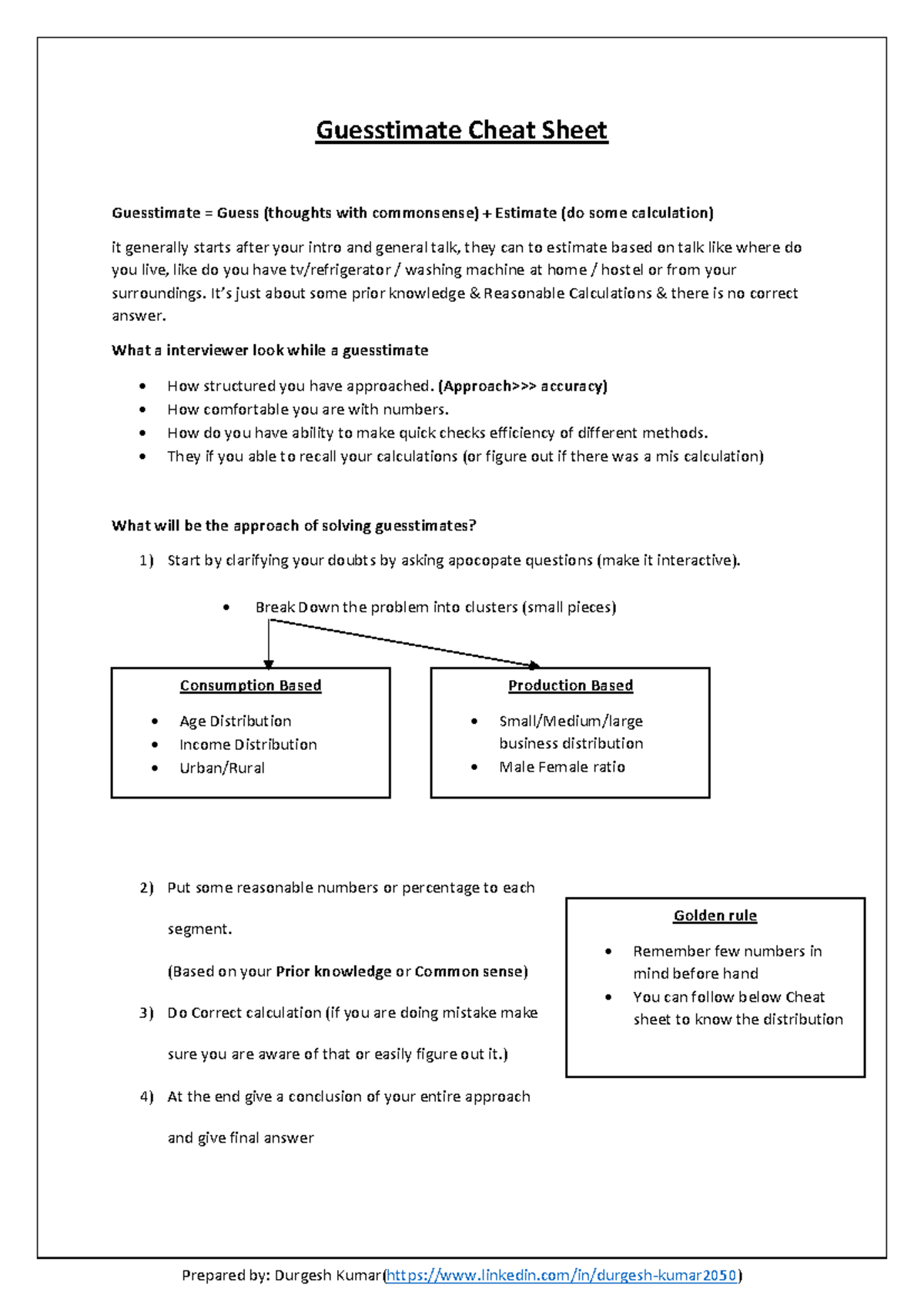 Guesstimate Cheat Sheet for Interview Prep (757449423) - Studocu