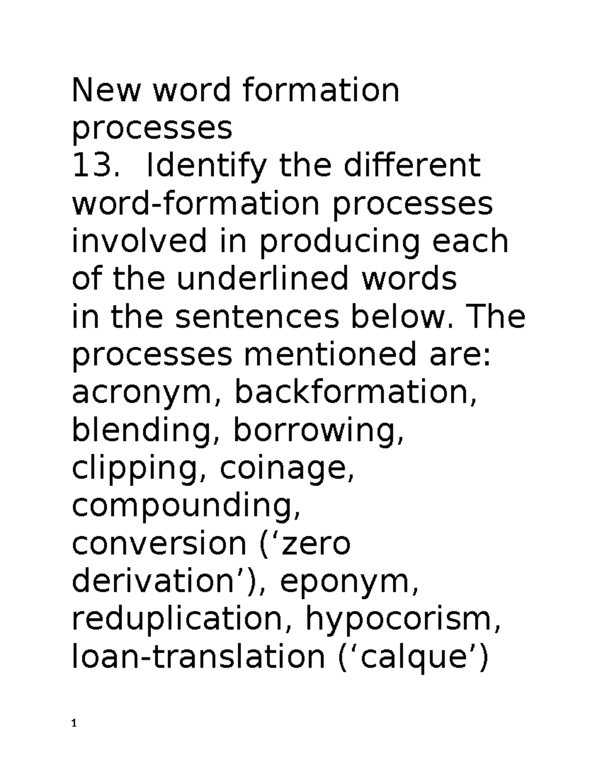 Bài tập Word formation - exercise - New word formation processes 13 ...