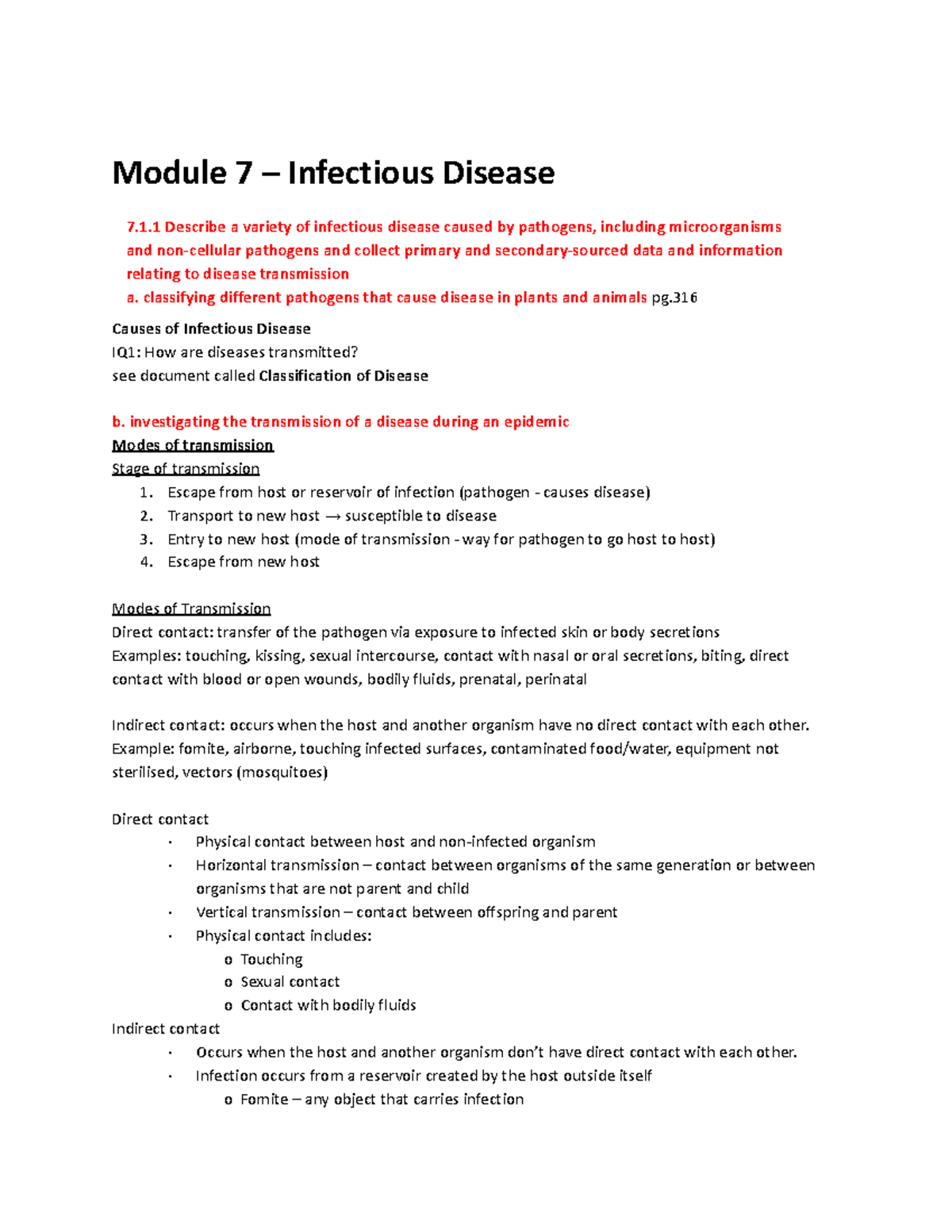 Module 7 – Infectious Disease - Module 7 – Infectious Disease 7.1 ...