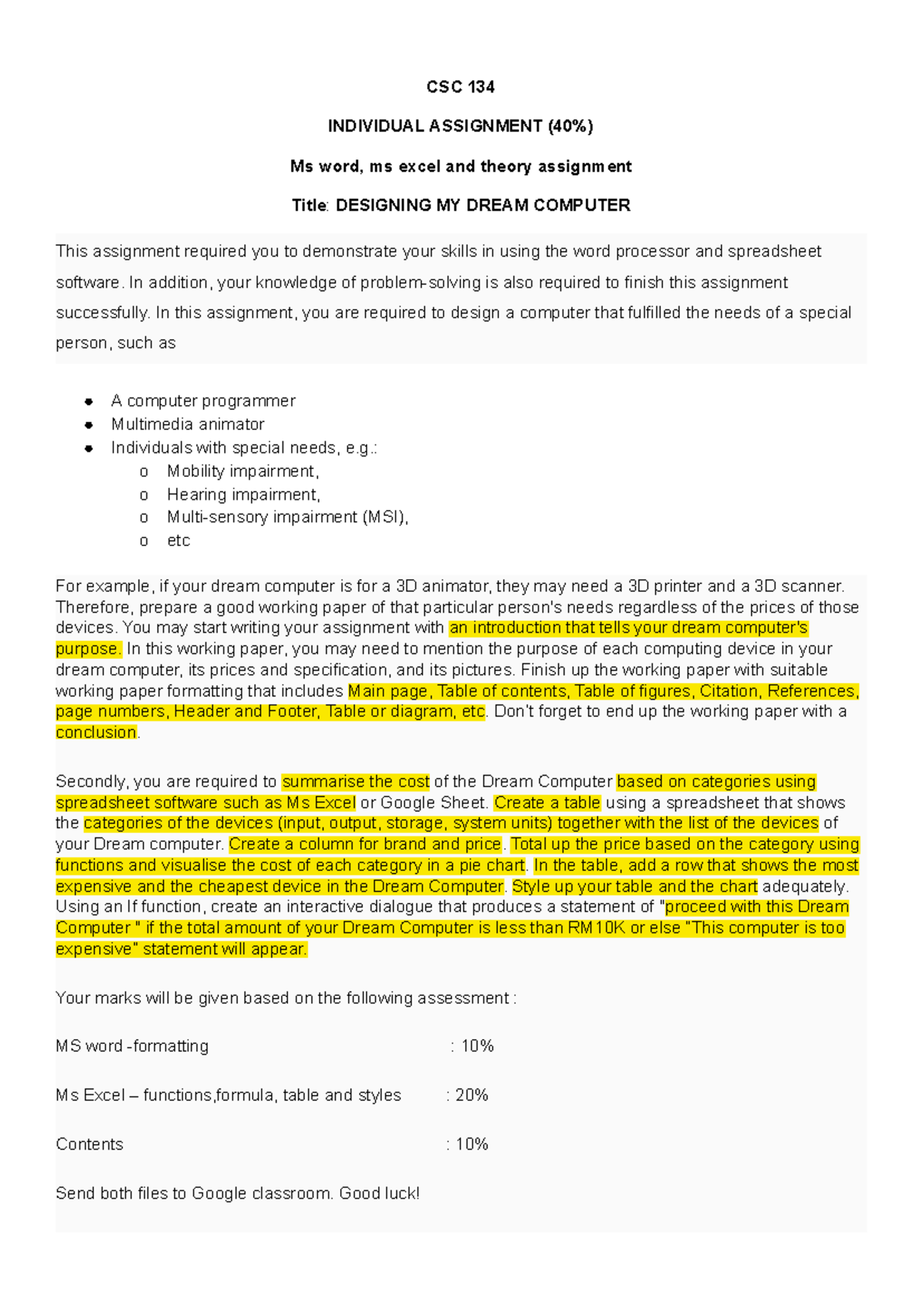 Csc134 Individual Assignment Csc 134 Individual Assignment 40 Ms