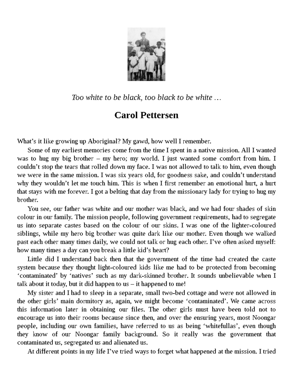 Lesson 1: Growing Up Aboriginal in Australia - Carol Pettersen - Studocu