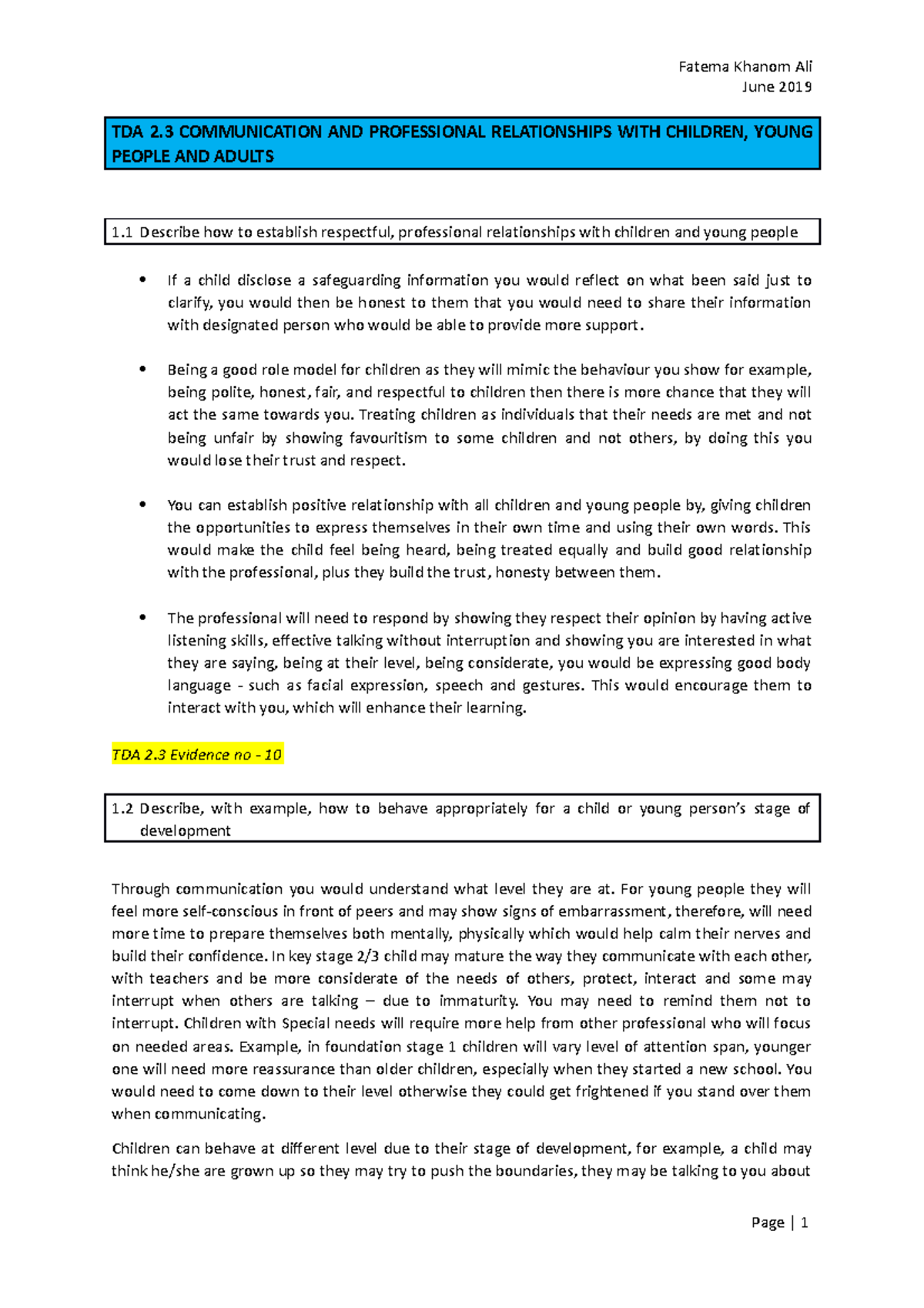 TDA 2.3 Communication and Professional Relationships with Children and ...