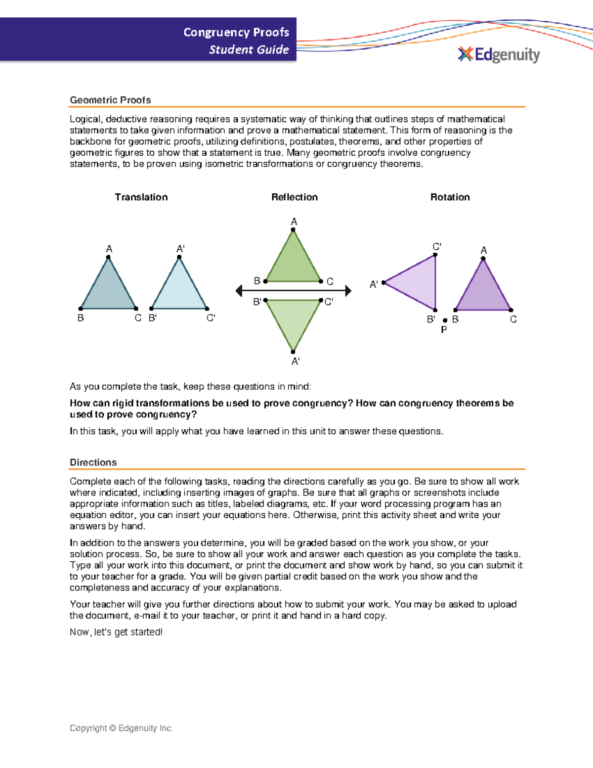 8101-05-06 Student Guide to Congruency Proofs and Transformations - Studocu