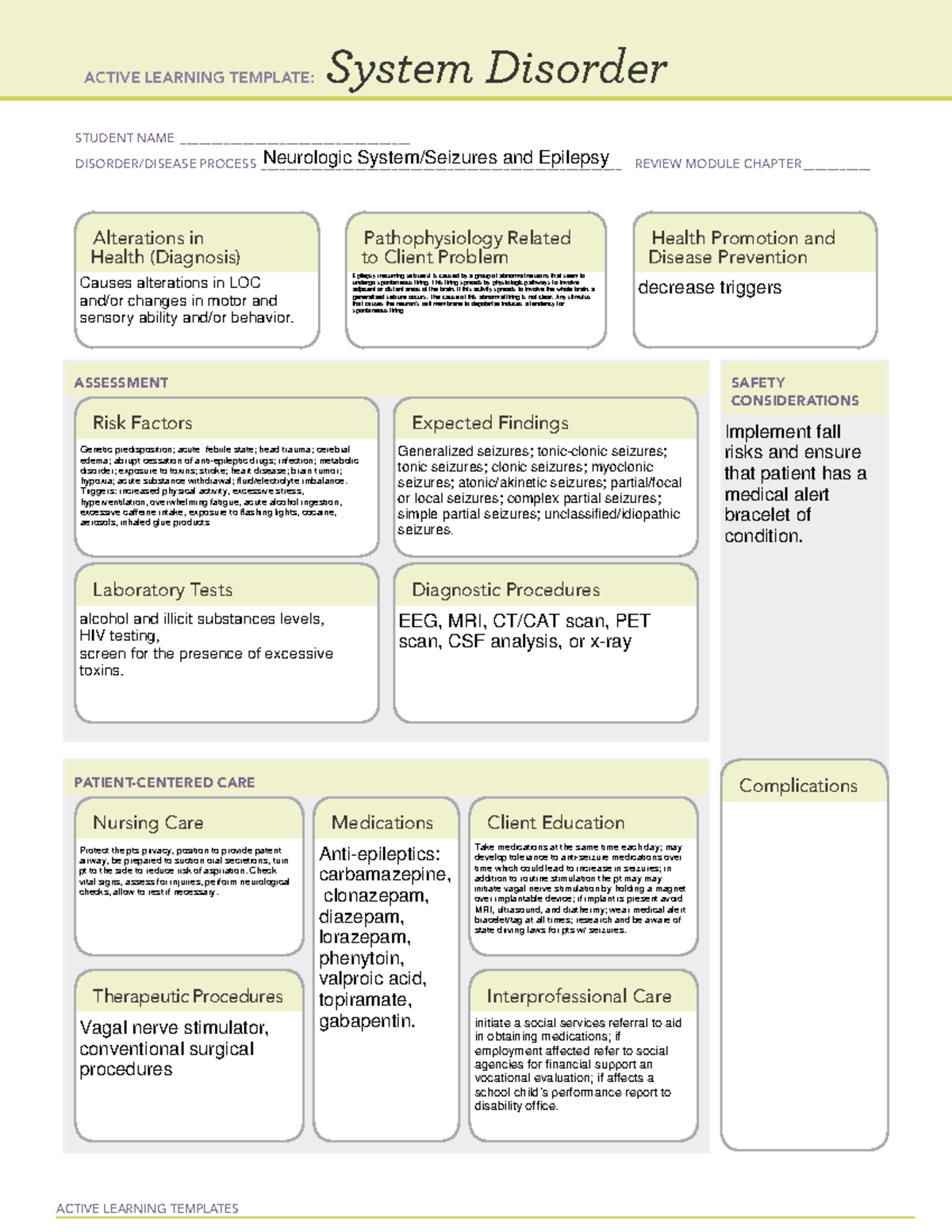 Ati seizure and epilipsy - ACTIVE LEARNING TEMPLATES System Disorder ...