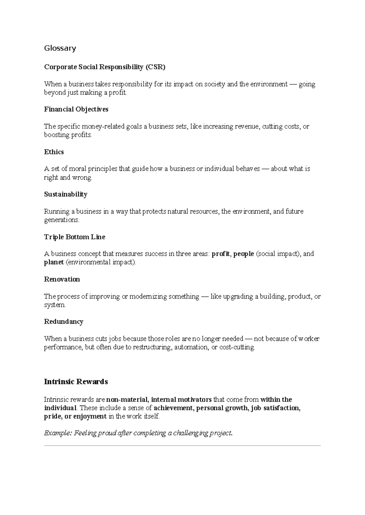 Business Glossary: Key Terms in CSR and Marketing Strategies (IA2 ...