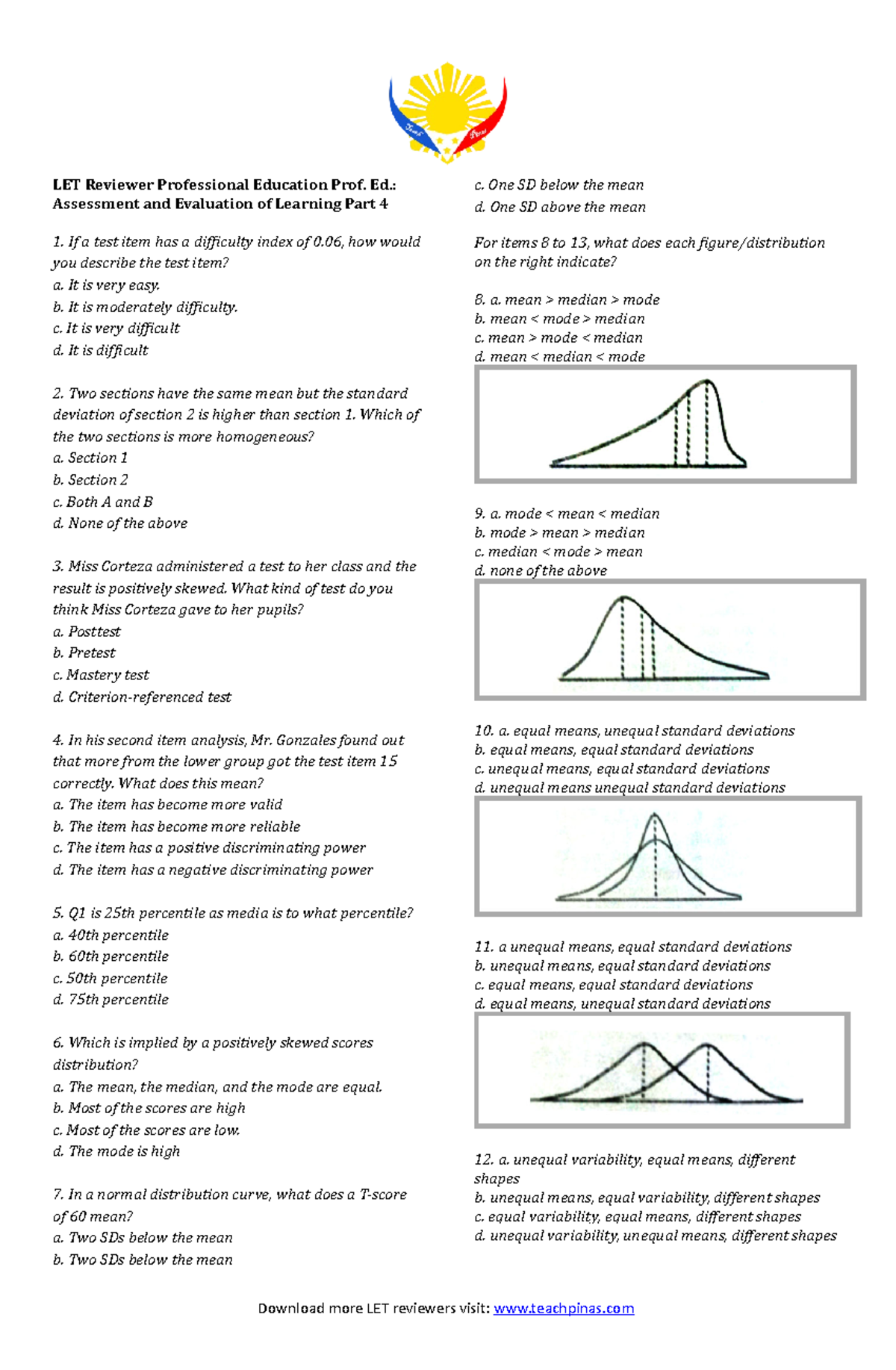 LET Prof. Ed. Reviewer: Assessment & Evaluation of Learning Pt. 4 - Studocu