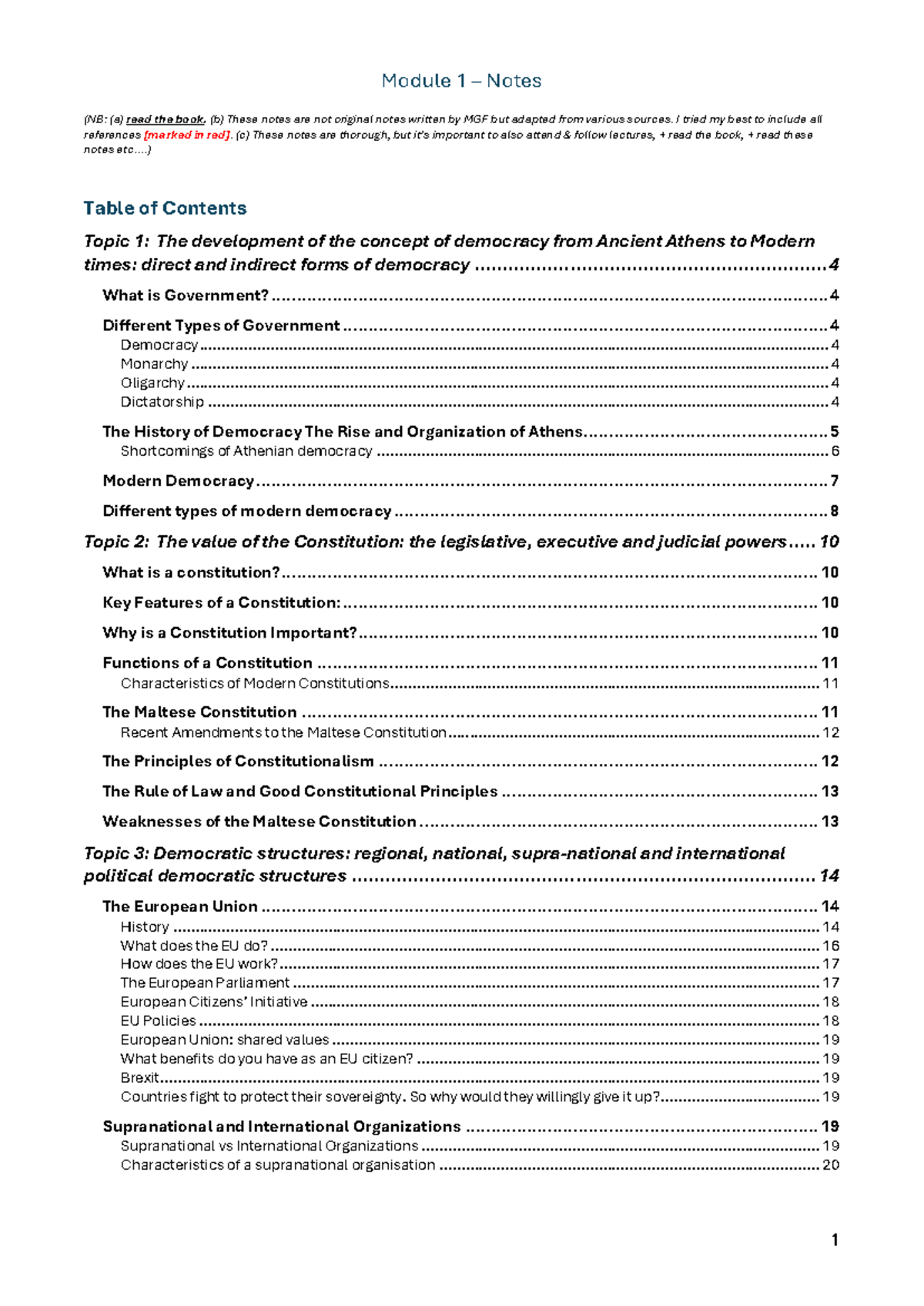 Module 1 notes: democracy, government, and constitutional principles ...