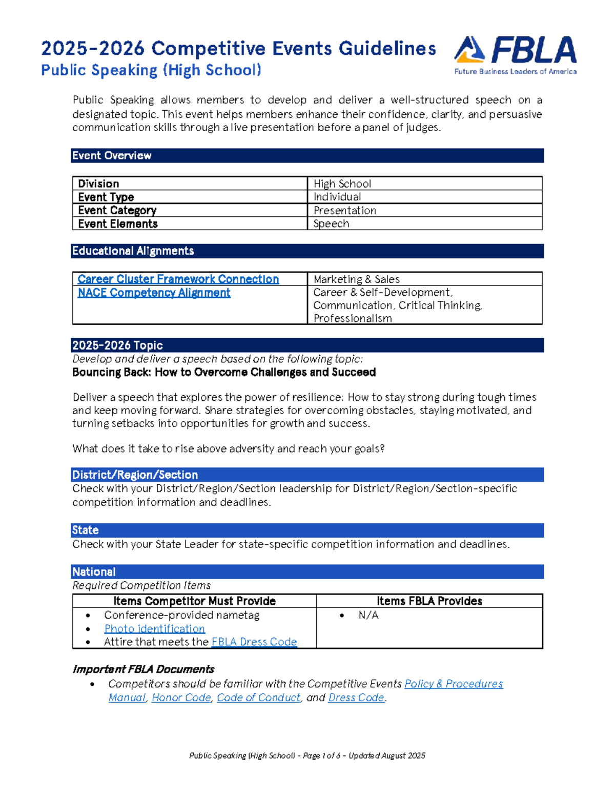 FBLA Competitive Events Guidelines: Public Speaking (High School) - Studocu