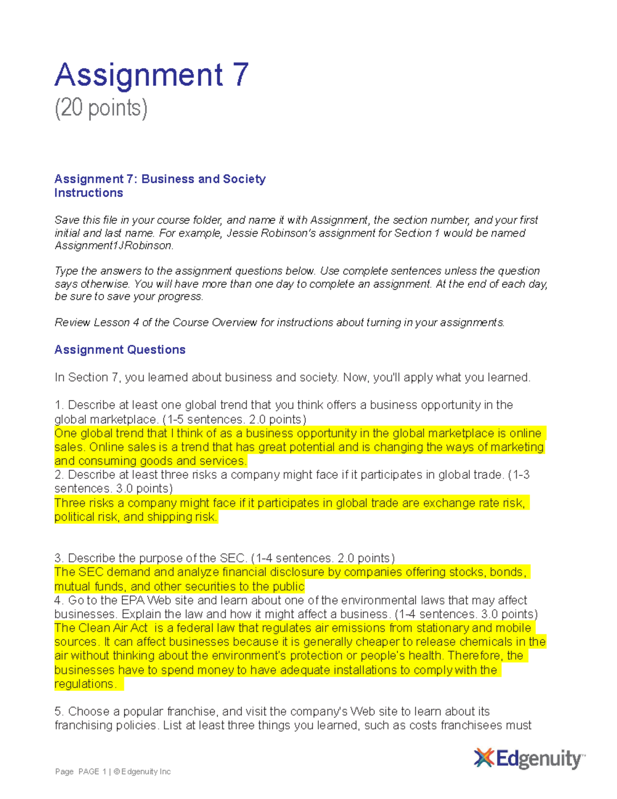 Assignment 7 - Business and Society - EL5732 (20 Points) - Studocu