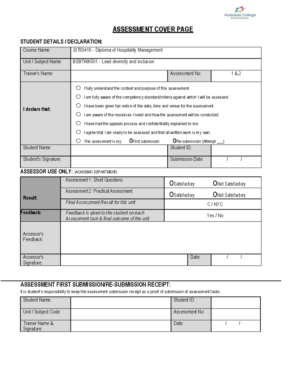Bsbtwk 501 Student Assessment Tasks - ASSESSMENT COVER PAGE STUDENT ...