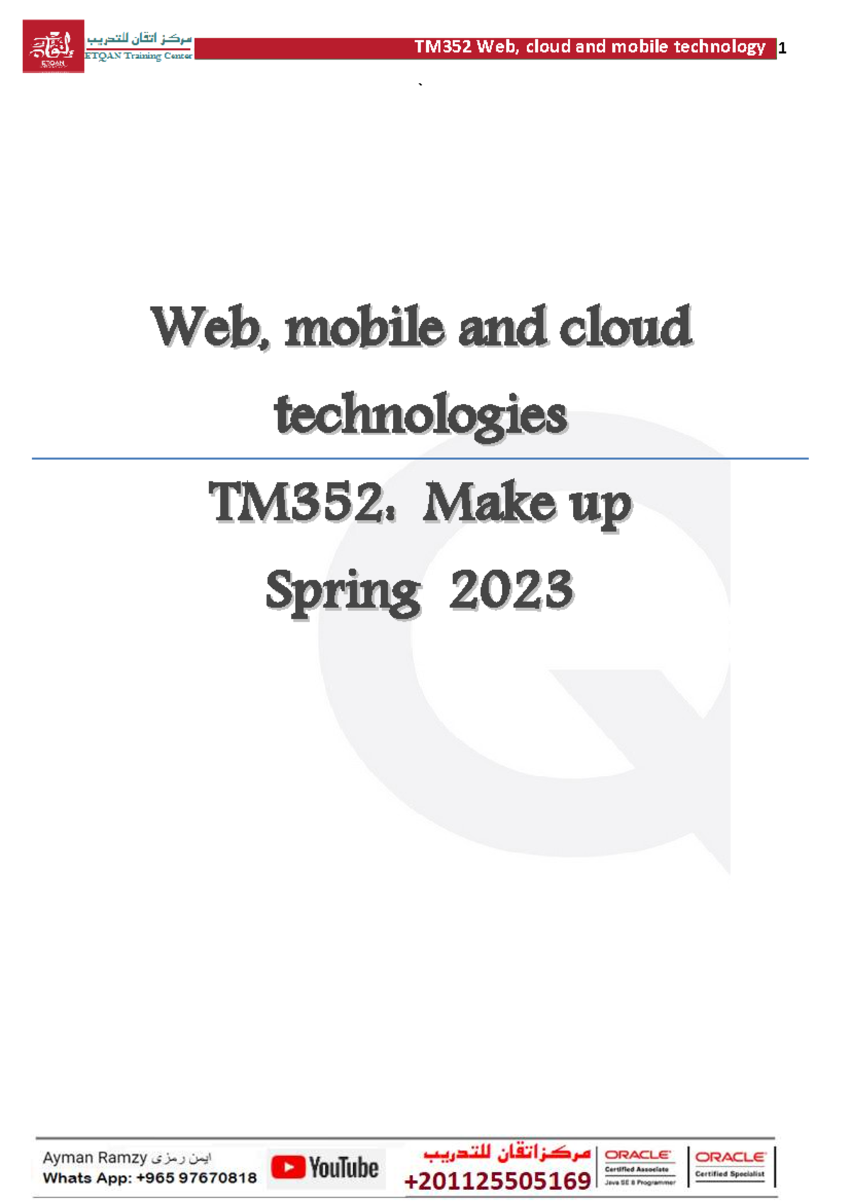 TM352 Web, Cloud, and Mobile Tech 1: Spring 2023 Makeup Exam - Studocu