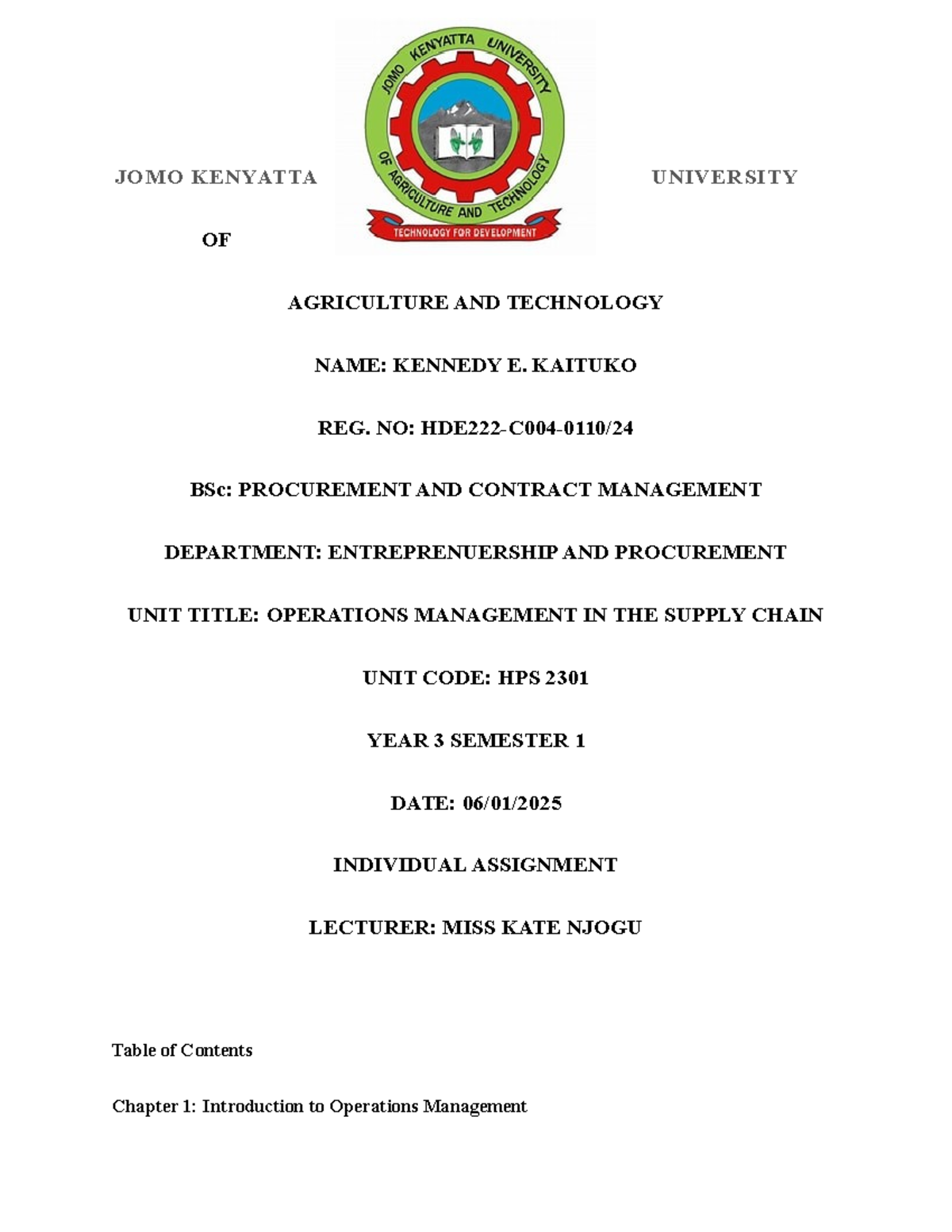 HPS 2301 Operations Management Assignment: Supply Chain Insights - Studocu