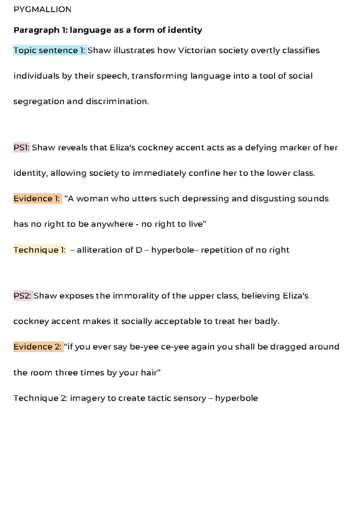 PYGMALION: English Essays 2 - Essay Plans on Identity & Gender - Studocu