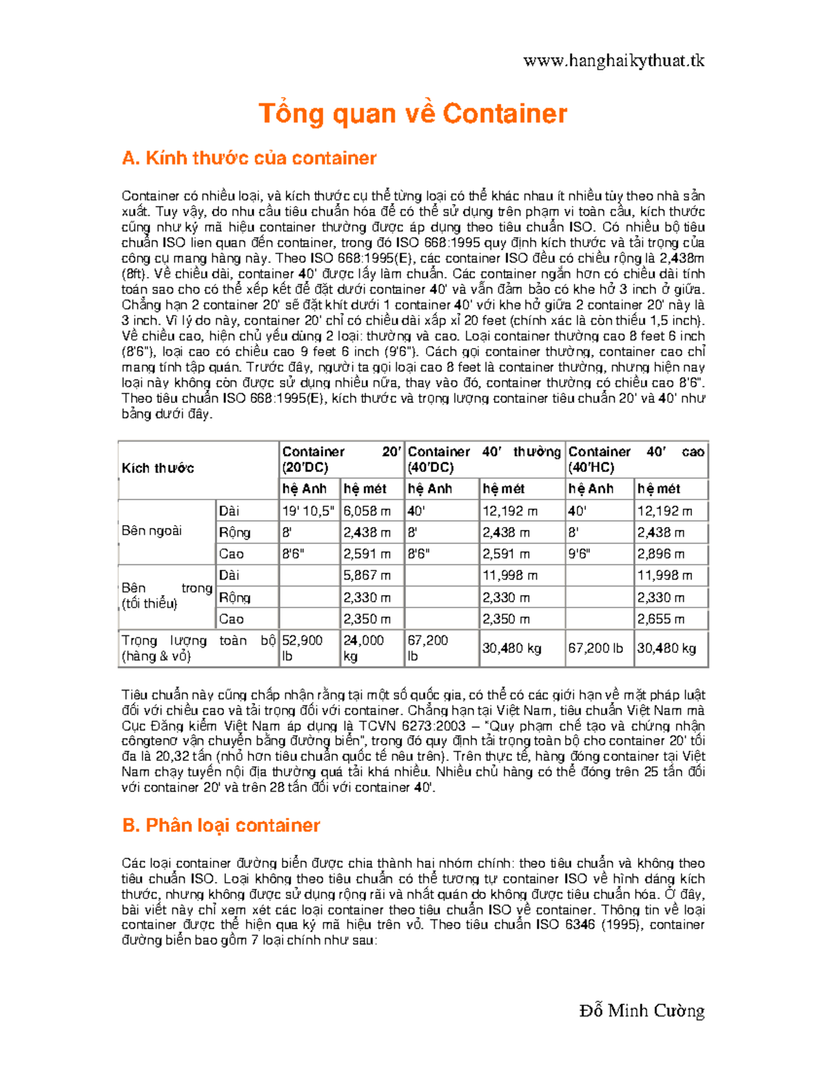 Tong quan ve container - xnc - T ng quan v Container A. Kính thư c c a container Container có ...