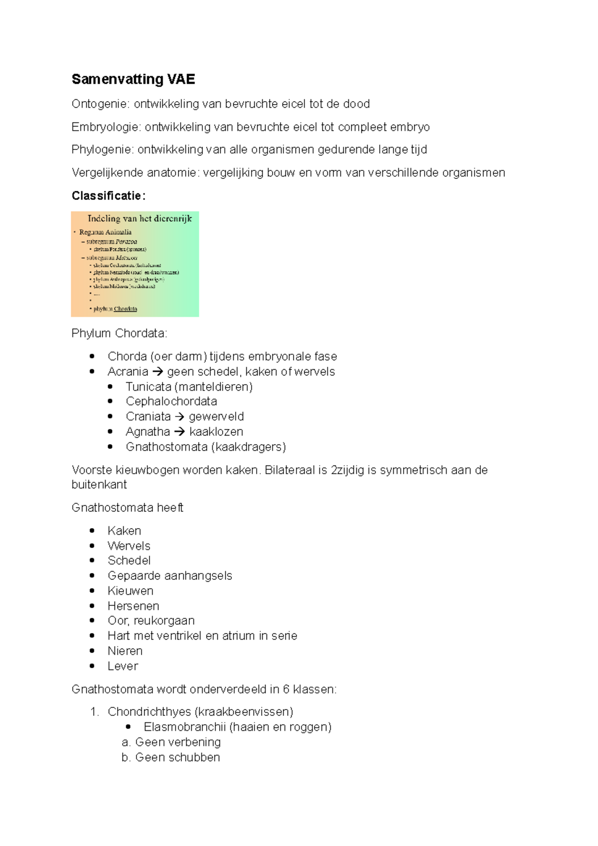 Samenvatting VAE: Ontogenie, Embryologie en Dierlijke Classificatie ...