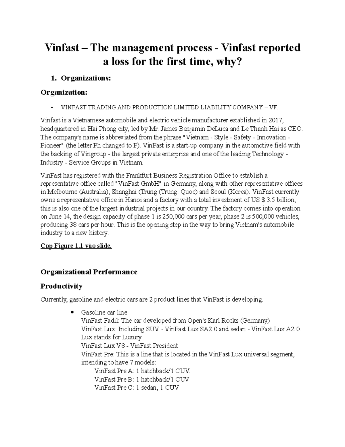 Vinfast Management Process Analysis - Challenges & Strategies - Studocu