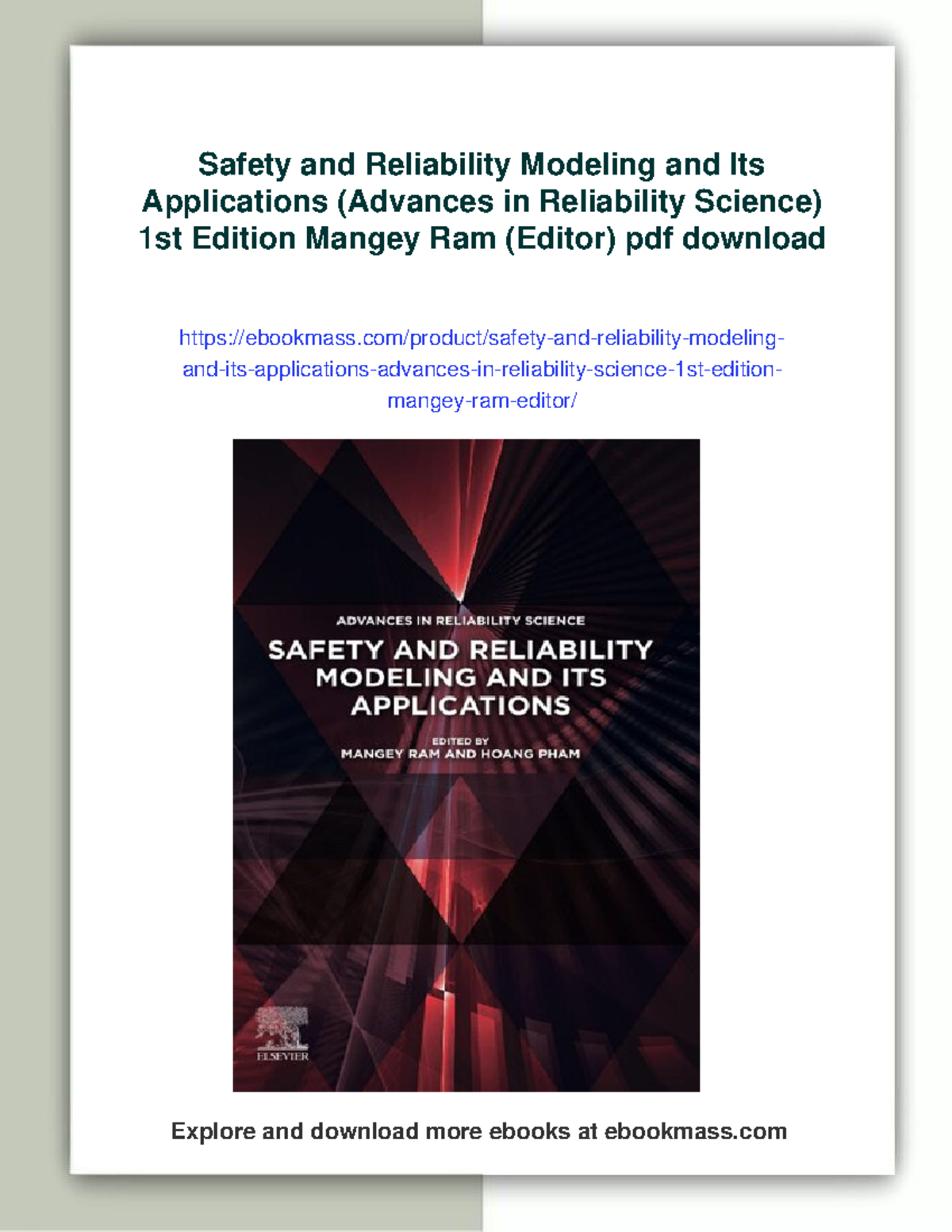 Safety and Reliability Modeling and Its Applications (Reliability ...