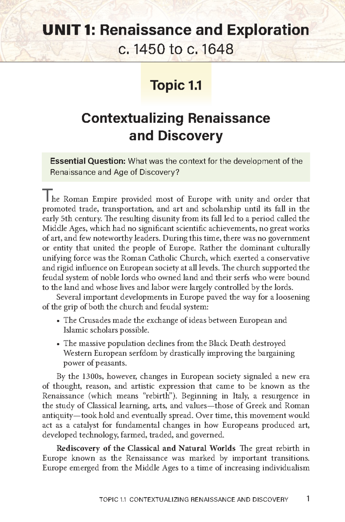 EURO 101: Unit 1 - Renaissance & Exploration (c. 1450-1648) Overview ...