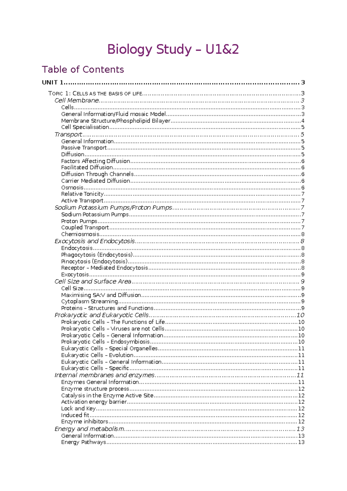 Biology Revision Notes: Units 1 & 2 Overview - Studocu