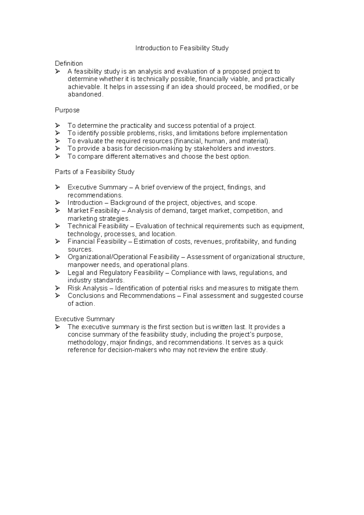 Feasibility Study Overview: Key Components and Purpose - Studocu