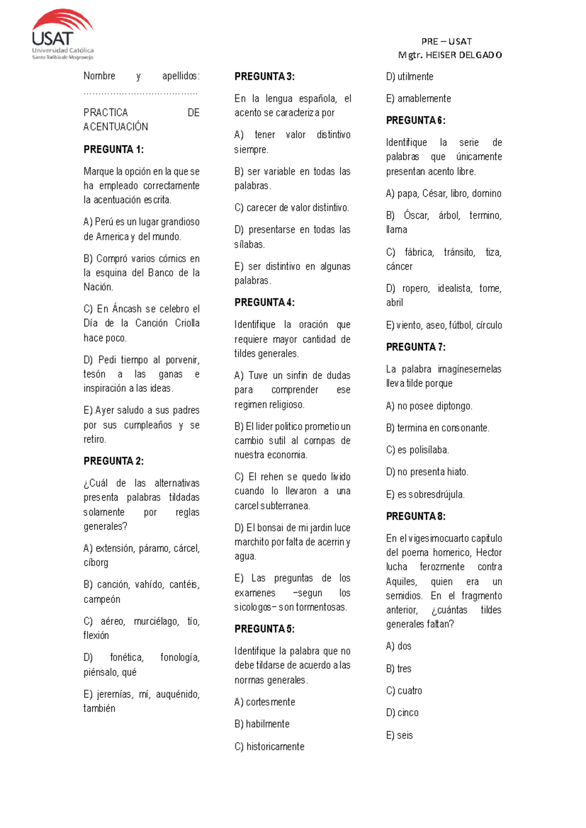 Taller 3 - Lengua: Práctica de Acentuación y Tildes - Studocu