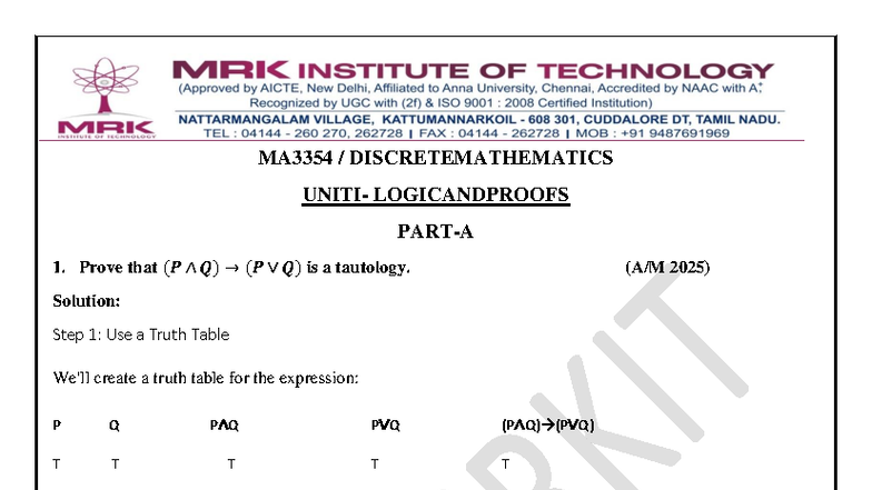 MA3354 DISCRETE MATHEMATICS LOGIC AND PROOFS STUDY GUIDE - Studocu