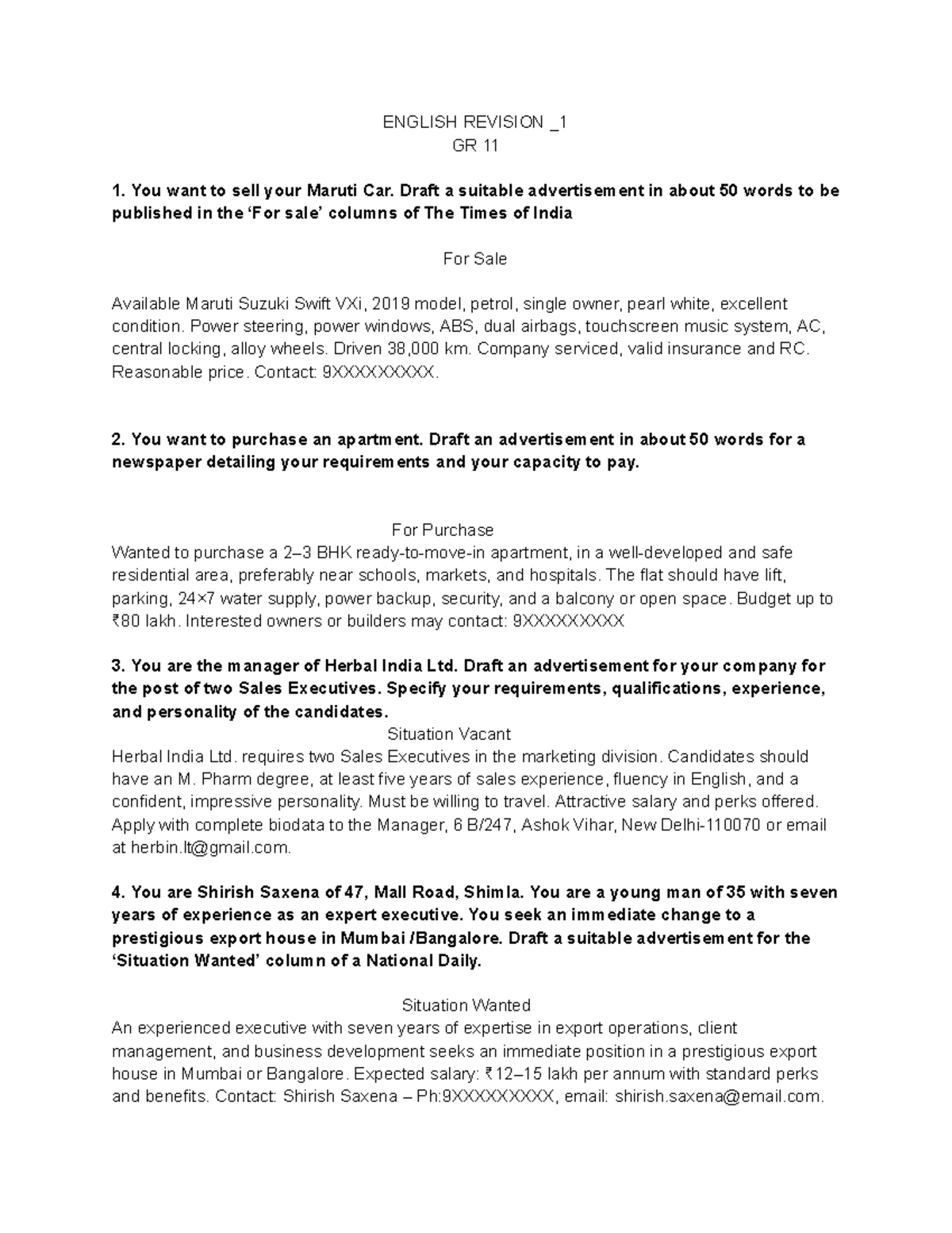 ENGLISH REVISION GR 11 - ESSENTIAL ADVERTISING & GRAMMAR NOTES - Studocu