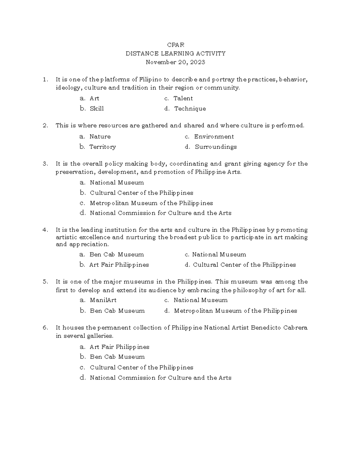 Q2 Activity 2 distance learning - CPAR DISTANCE LEARNING ACTIVITY ...