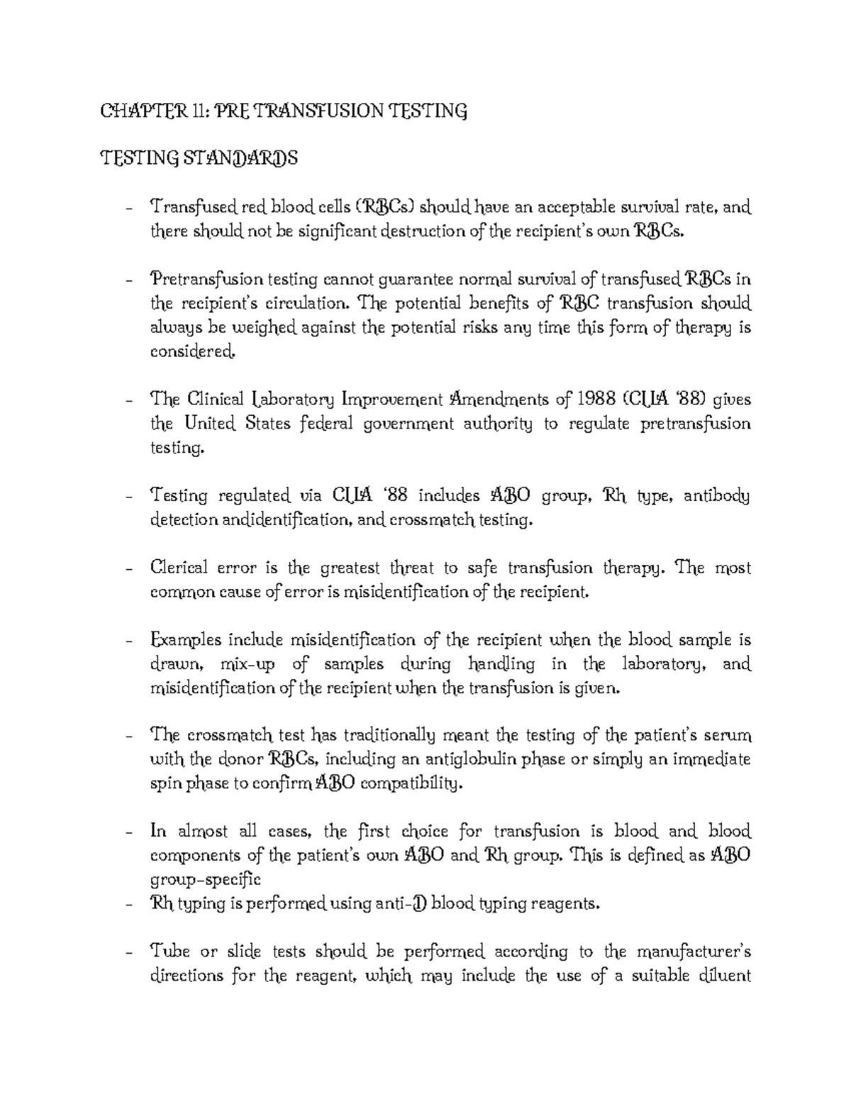 Chapter 11: Pretransfusion Testing Standards and Techniques - Studocu