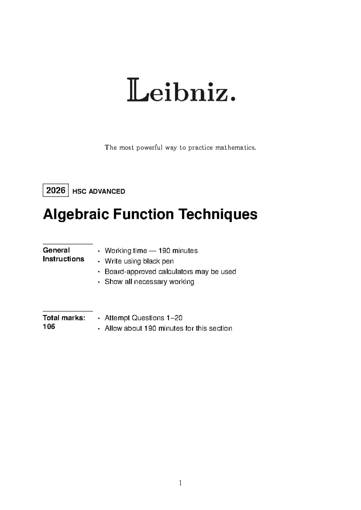 HSC Advanced Mathematics Practice Exam 2026 - Studocu