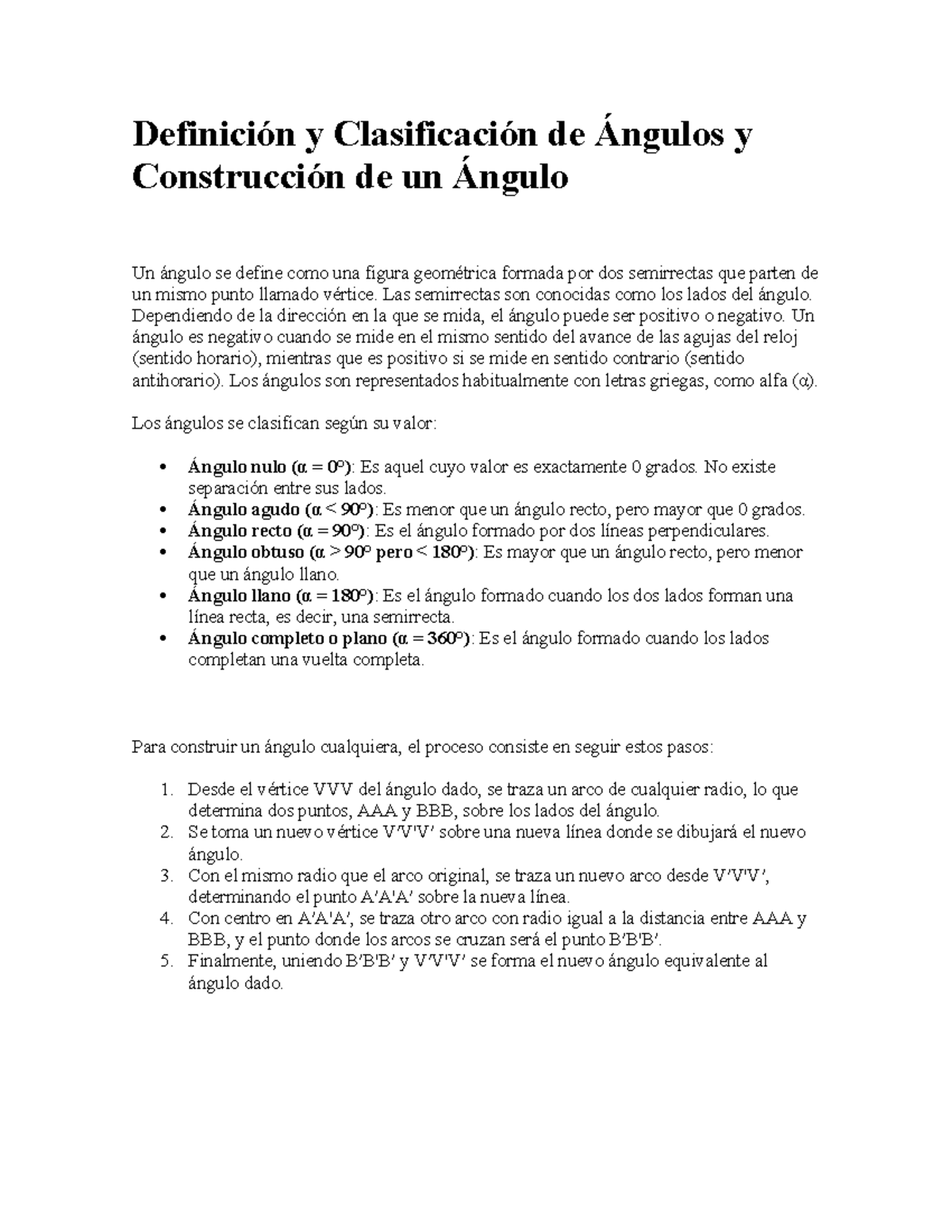 Definición y Clasificación de Ángulos y Construcción de un Ángulo ...