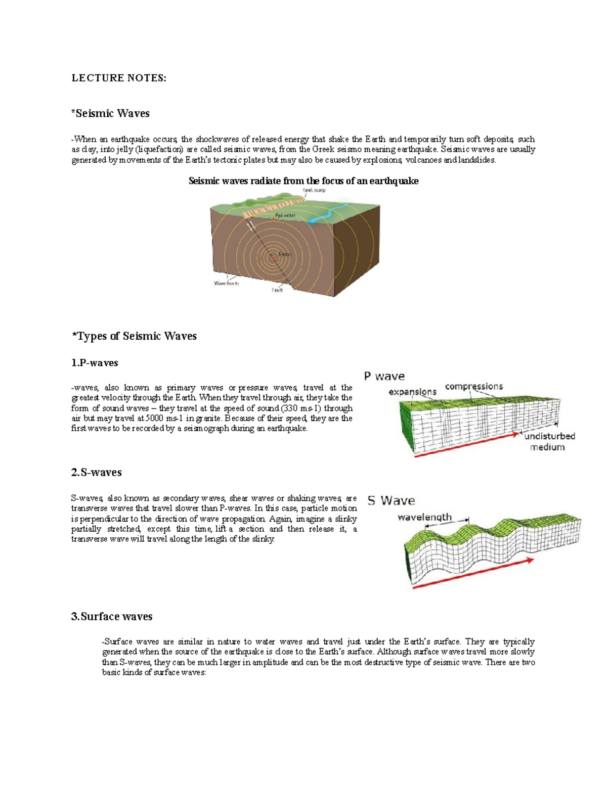 Seismic WAVE AND Types OF Seismic Waves - LECTURE NOTES: *Seismic Waves ...