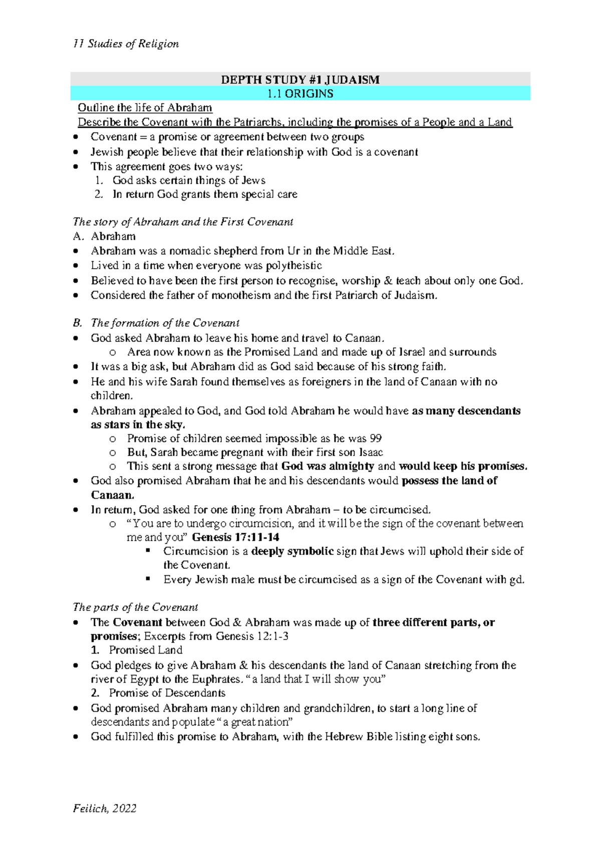 11 Studies of Religion: Depth Study on Judaism - Abraham and the ...