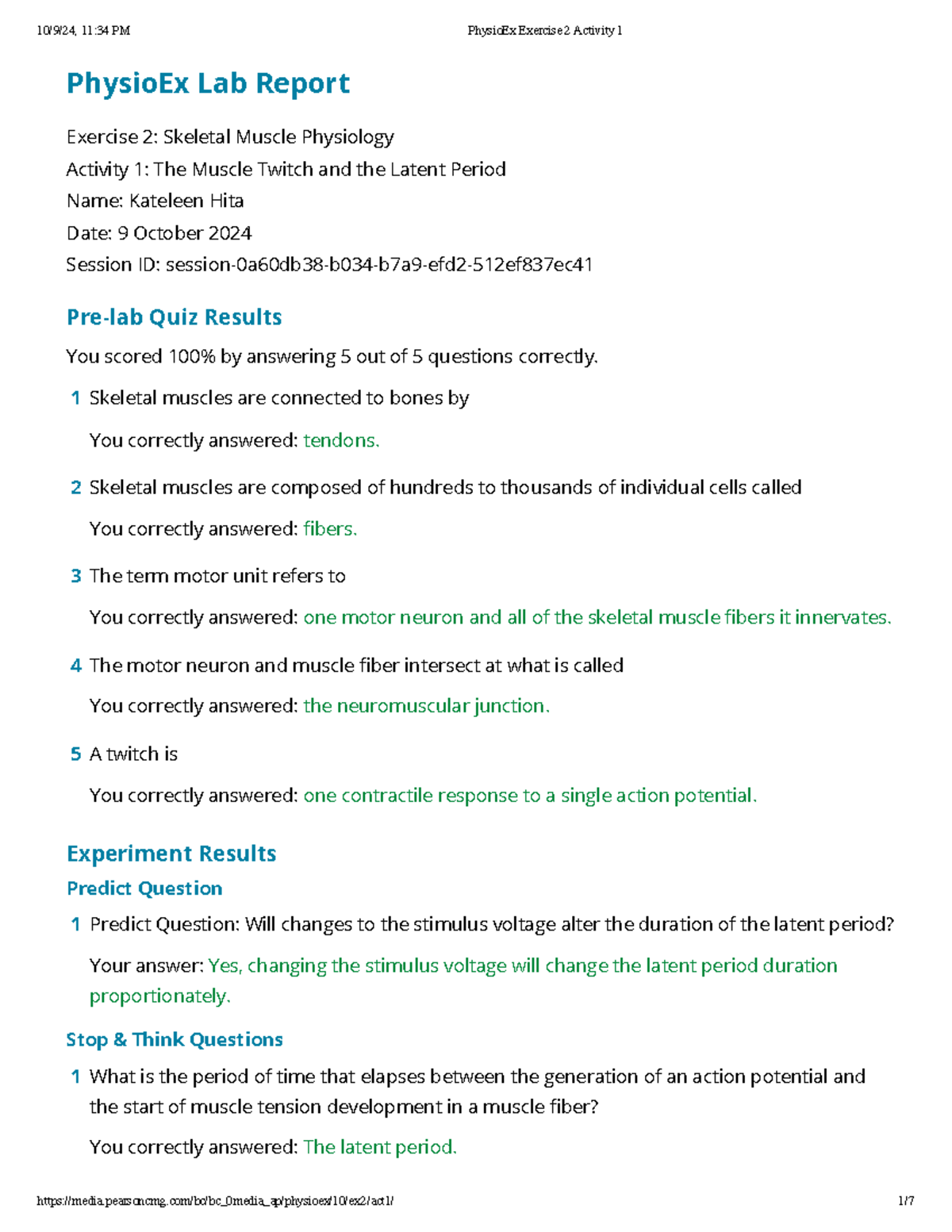 PhysioEx Lab Report: Exercise 2 - Skeletal Muscle Physiology Overview ...