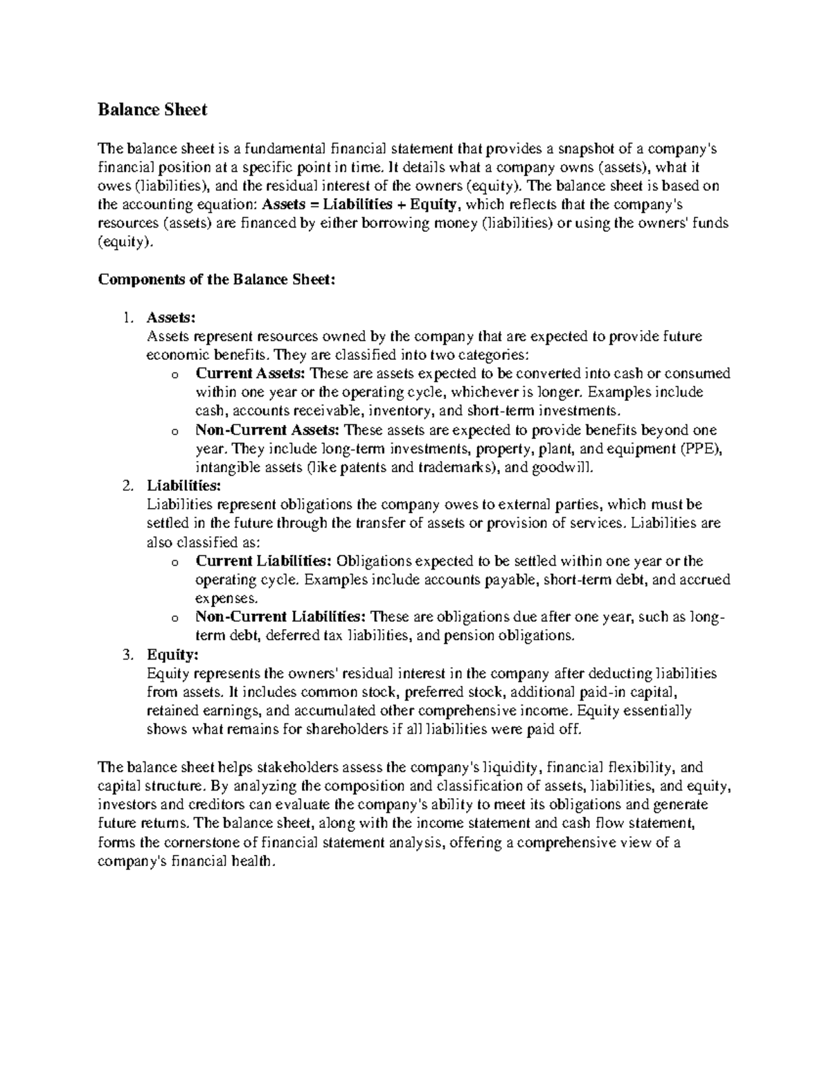 The balance sheet is a fundamental financial statement that provides a ...