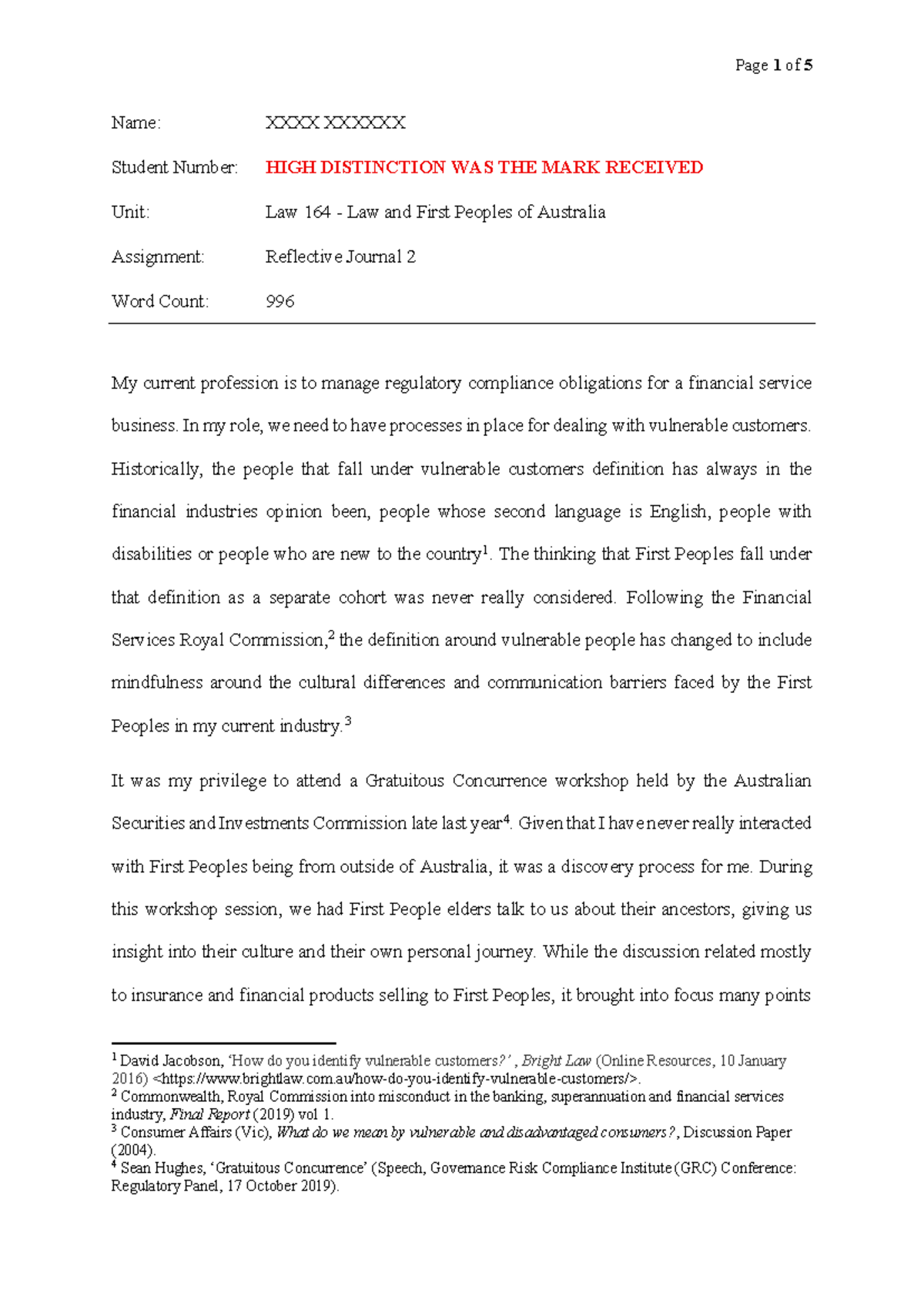 UNE Law 164 - Reflective Journal 2: Insights on First Peoples' Rights ...