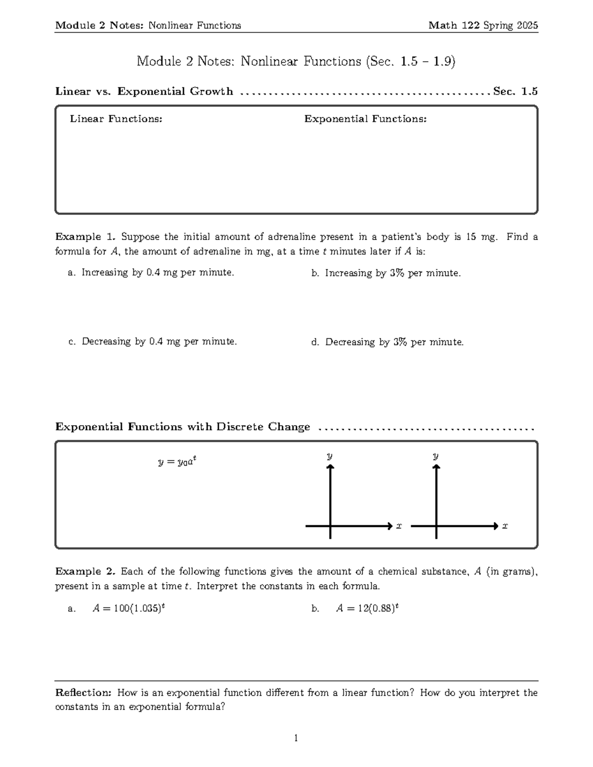 Module 2 Notes: Nonlinear Functions Math 122 Spring 2025 - Studocu