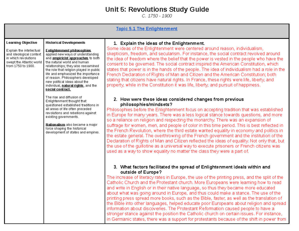 AP World History Unit 5 Study Guide: Enlightenment & Industrial ...