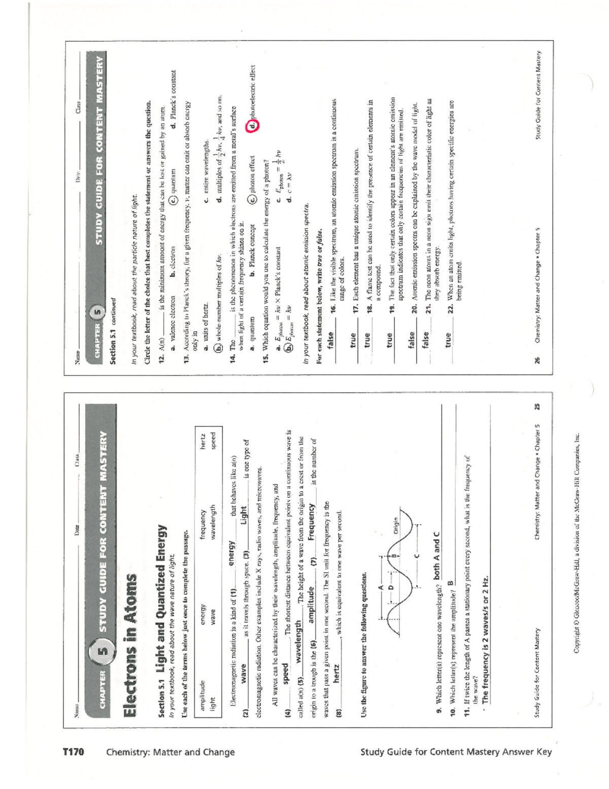 Chapter 5 Study Guide for Content Mastery (Chemistry: Matter & Change ...