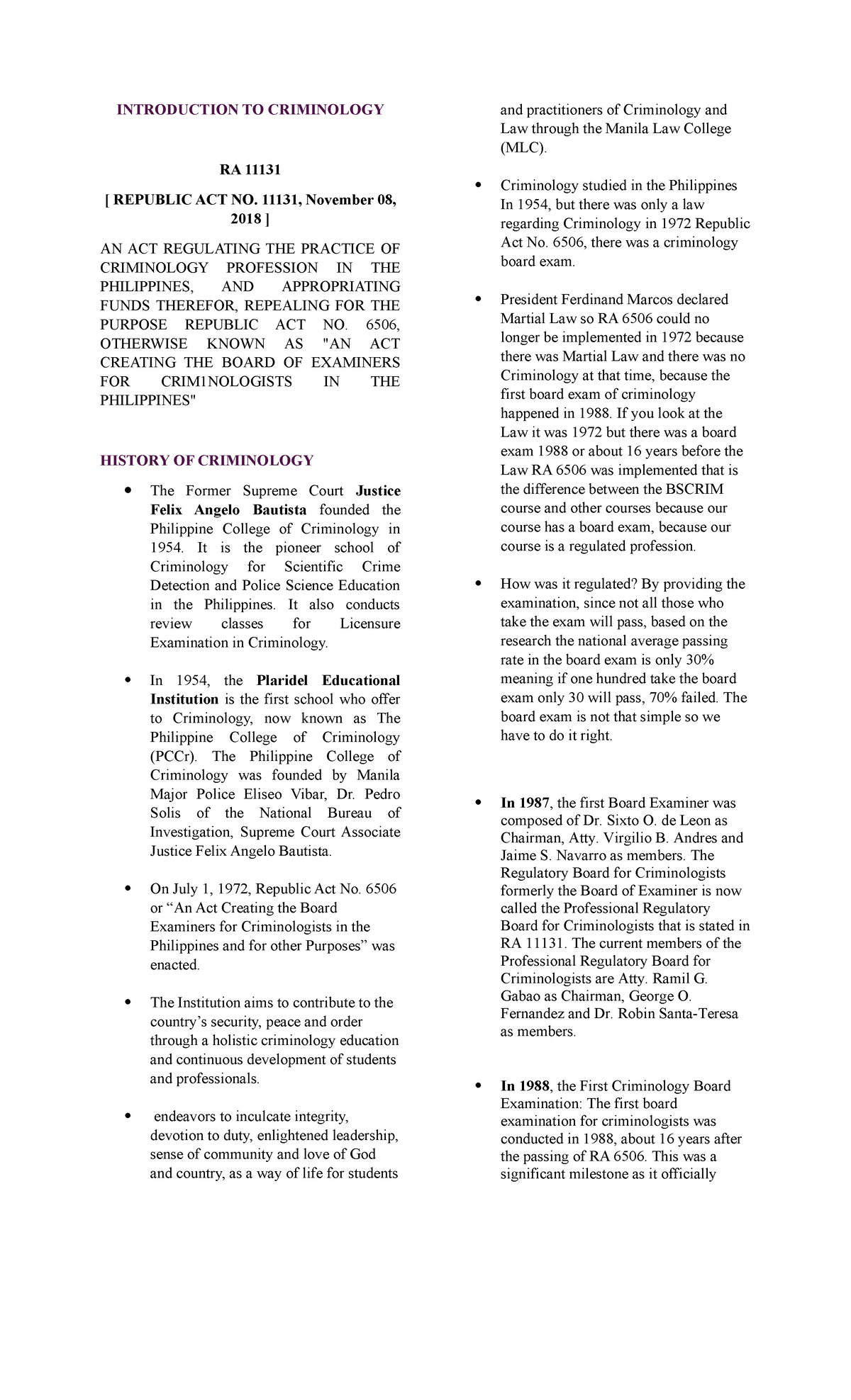 RA 11131: Overview of Criminology in the Philippines and Its Evolution ...