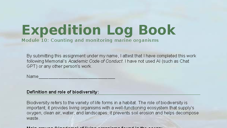 Log Book 10 - Counting and Monitoring Marine Organisims - Module 10 ...
