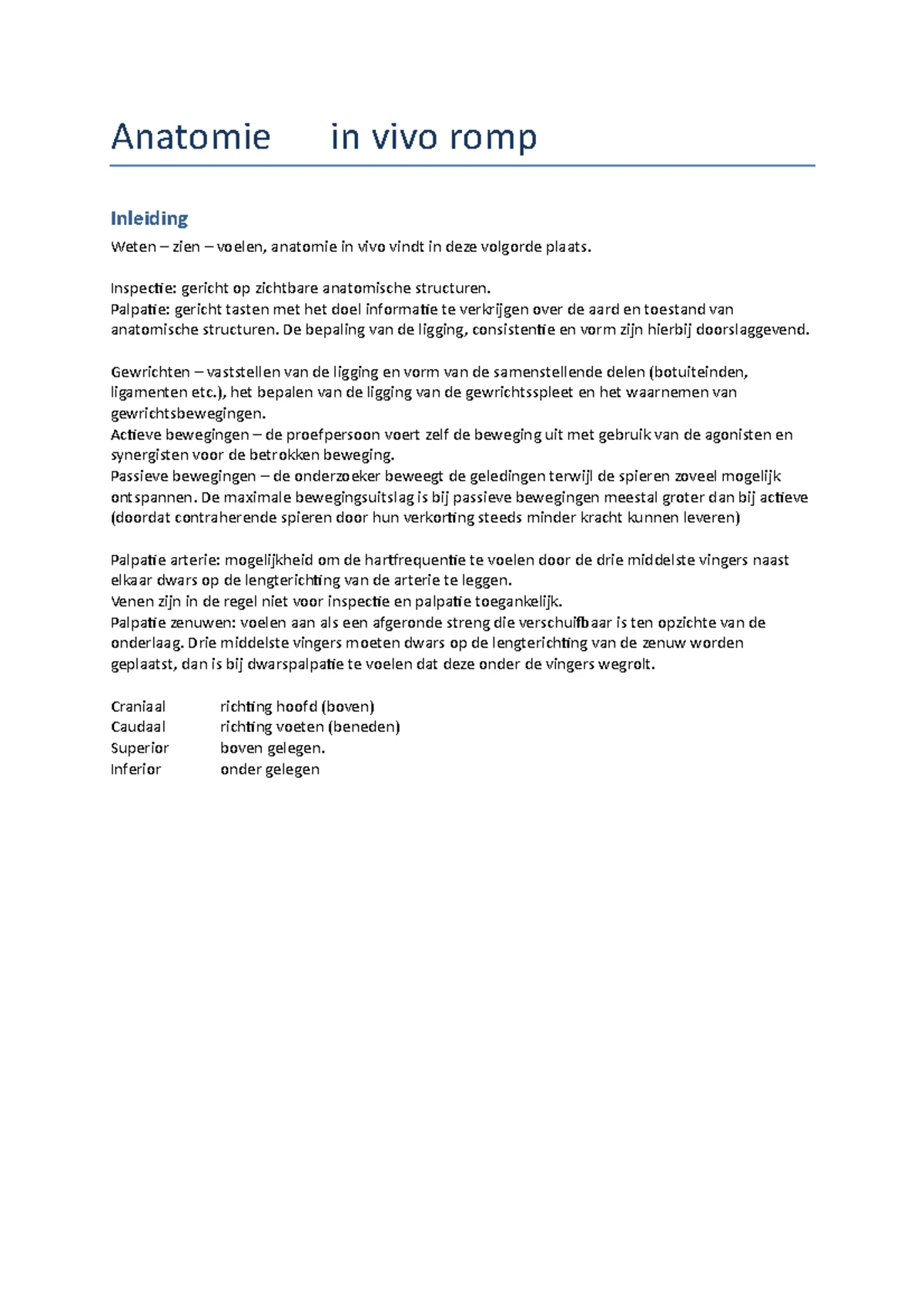 Deeltoets 2 romp - Ossa -Herkennen en benoemen -Functie van de ...