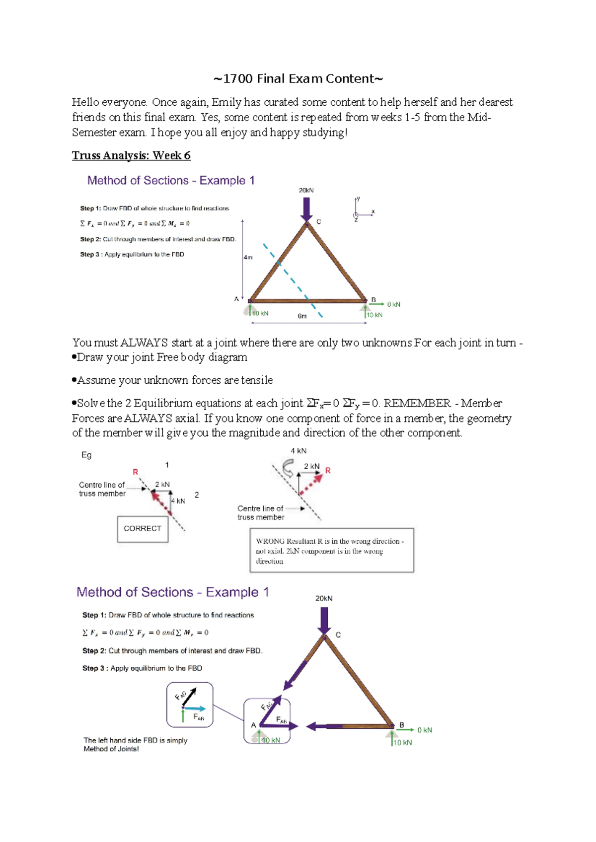 1700 Final Exam Study Guide: Key Concepts & Truss Analysis - Studocu