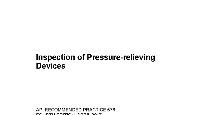 API RP 576: Inspection and Maintenance of Devices (2017) - Studocu