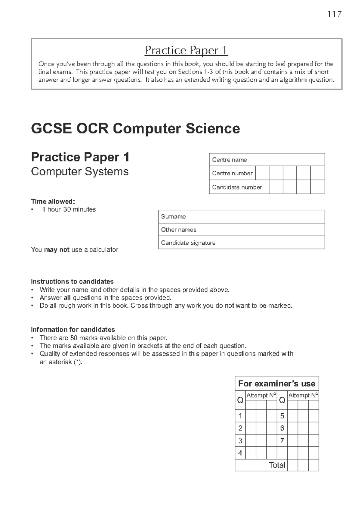 GCSE OCR Computer Science Practice Paper 1 - Final Exam Preparation ...