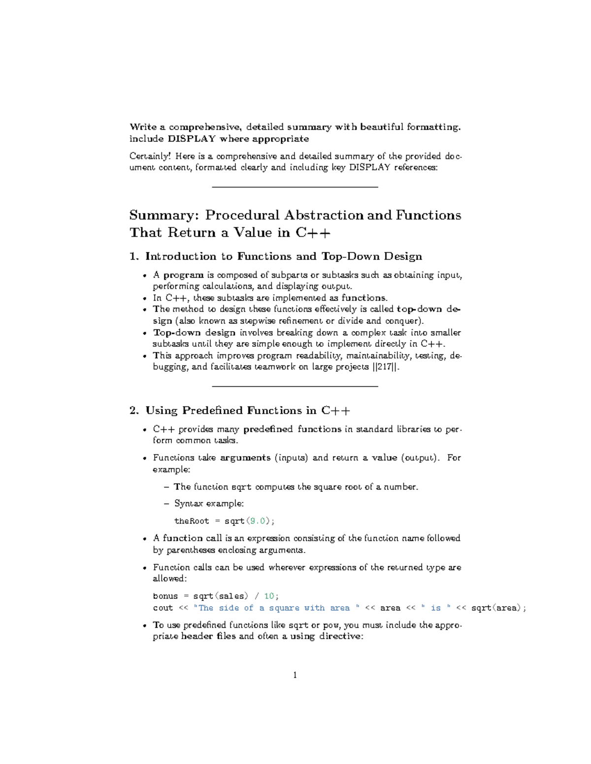 Lecture 3 - Functions and Procedural Abstraction (COMP 101) Summary ...
