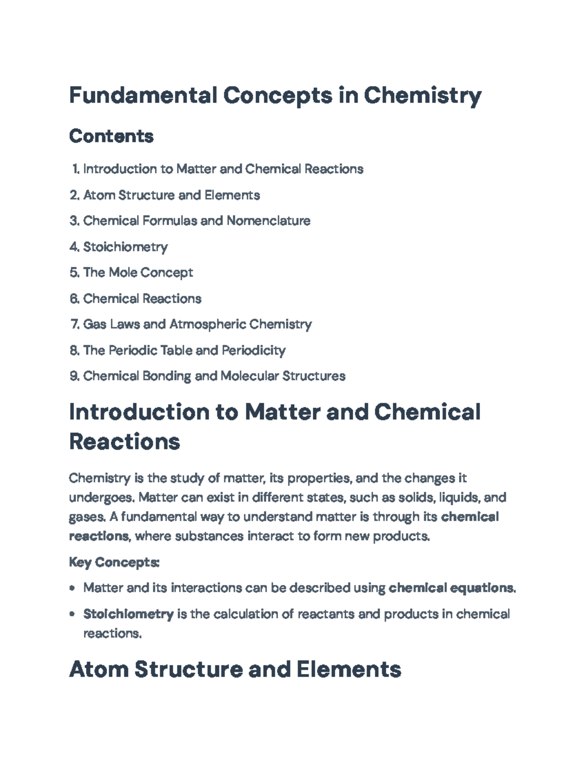 Fundamental Chem Concepts: Structure, Reactions & Laws Overview - Studocu