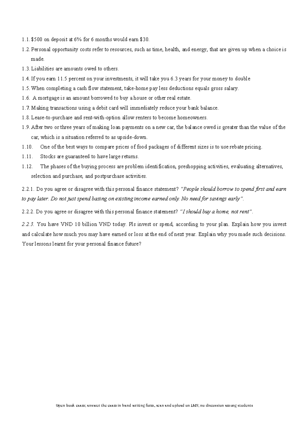 Personal Finance Mock Test - Key Concepts and Strategies - Studocu