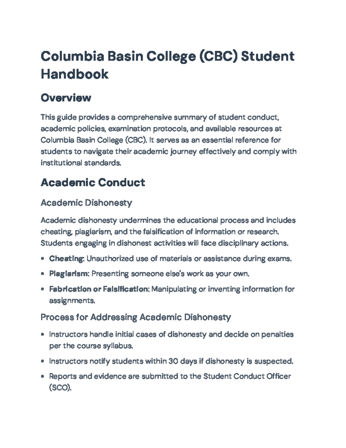 CBC Student Handbook: Essential Policies and Resources Overview - Studocu