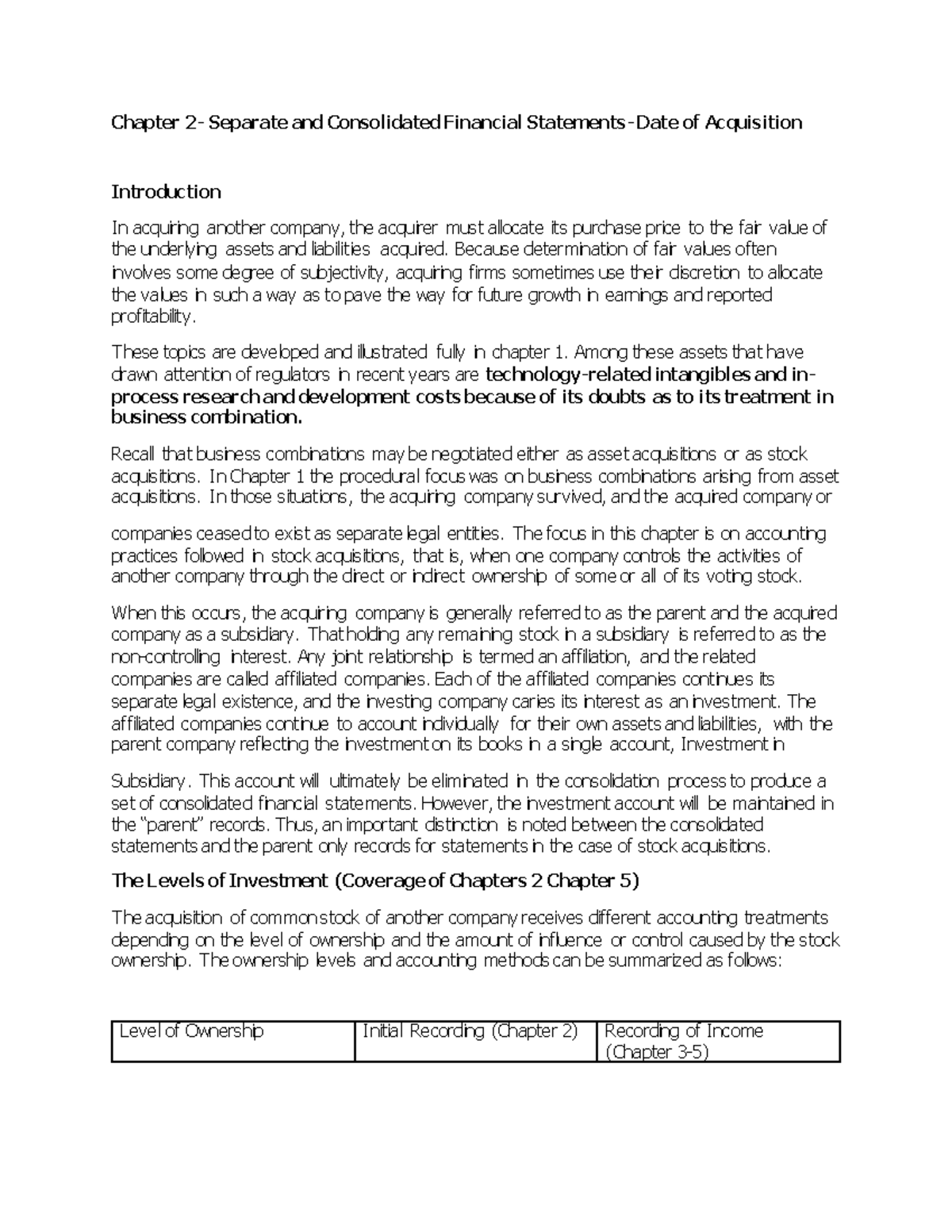 Chapter II: Separate & Consolidated Financial Statements - Acquisition ...